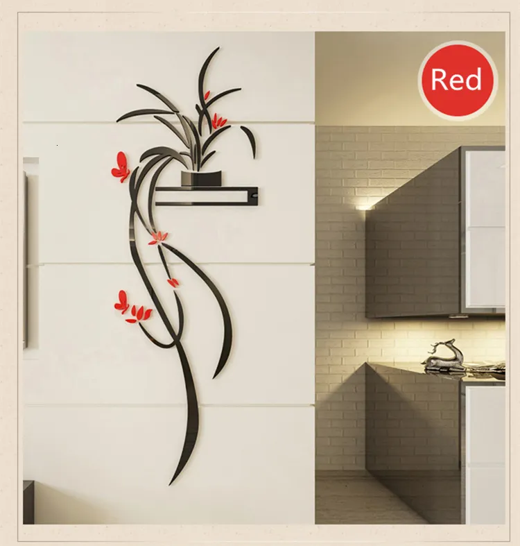 3D Flowers Wall Stickers Chinese Style Acrylic Wall Decals for Living ...