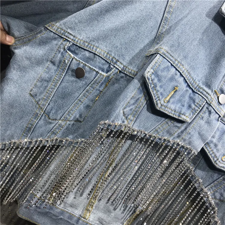 Denim Jacket for Women - Tassels & Chain Decor, Spring Summer ...