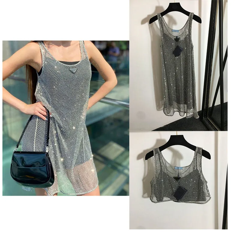 Womens Sexy Sheer Dress Noir Satin Sling Strass Brillant Évider Vest ...