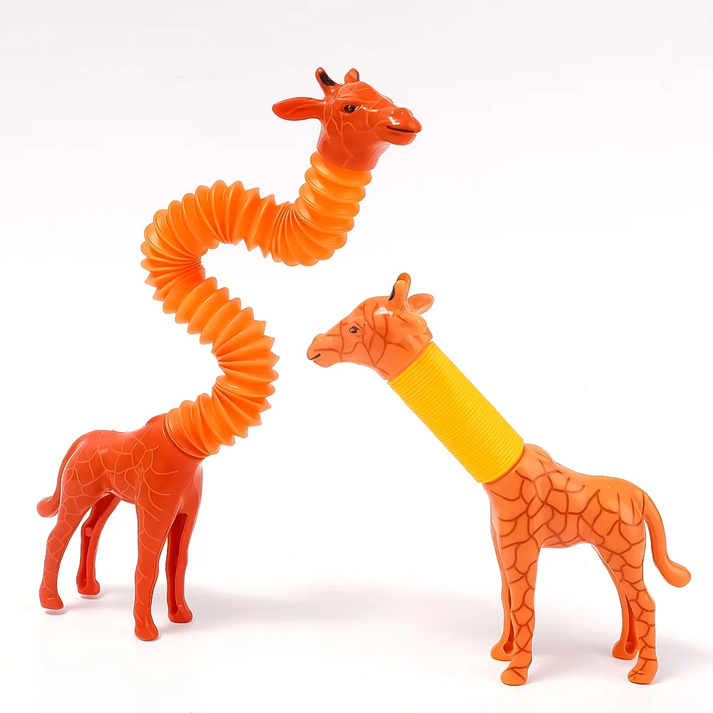 Retractable Giraffe Pop Safari Tube Set Of 2 Cartoon Animal Stretching ...