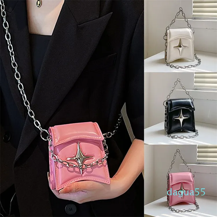 Vintage Korean Chain Mini Shoulder Purse Y2K Black PU Leather Flap ...