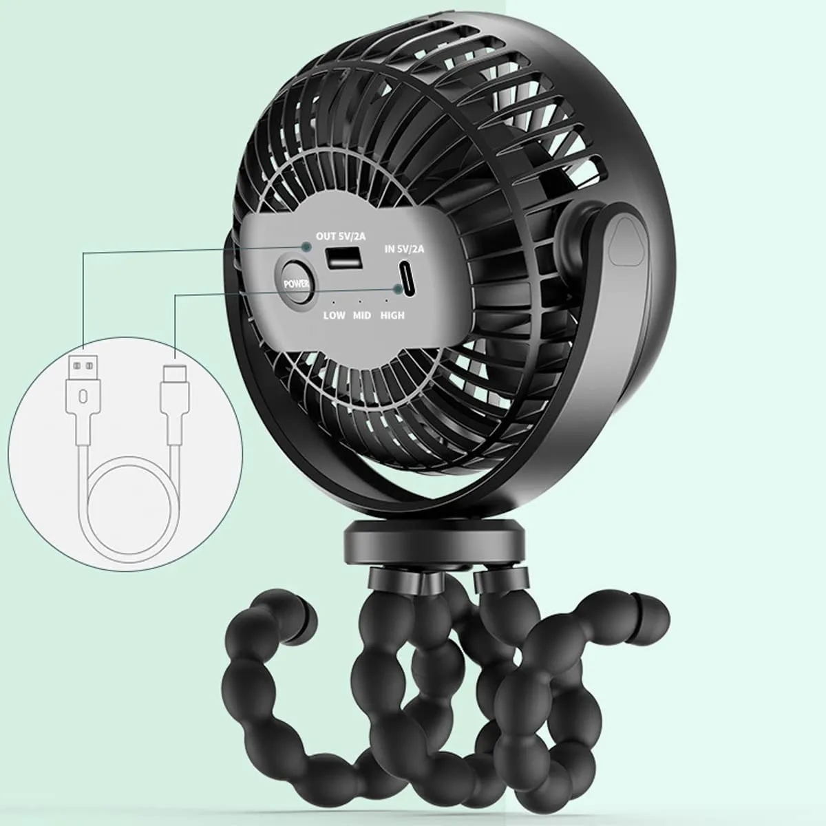 5200mAh Rechargeable Portable USB Handheld Fan Mini 360 Rotate Clip On ...