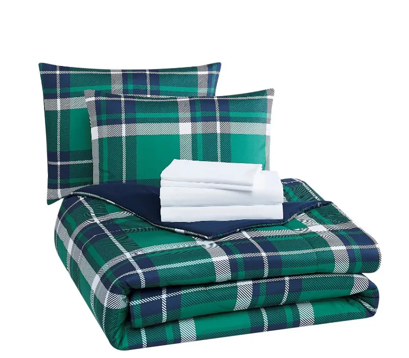 blue and green patterned sheets