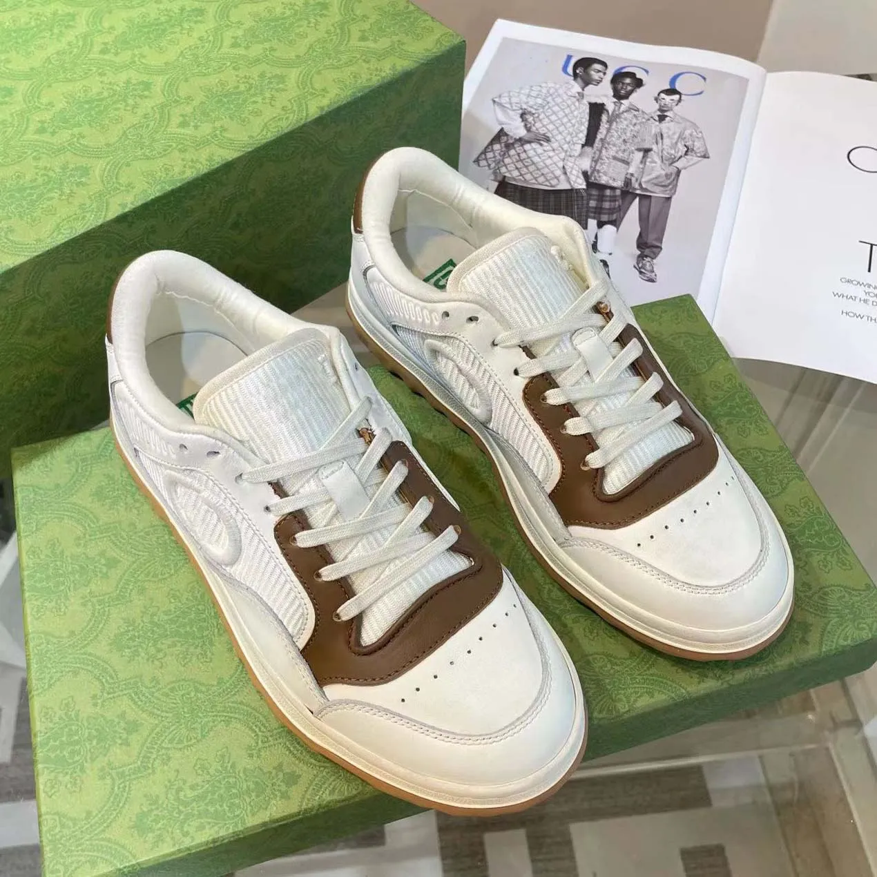 Vintage Tiger Web Print Strawberry Leather Sneakers For Men And Women ...