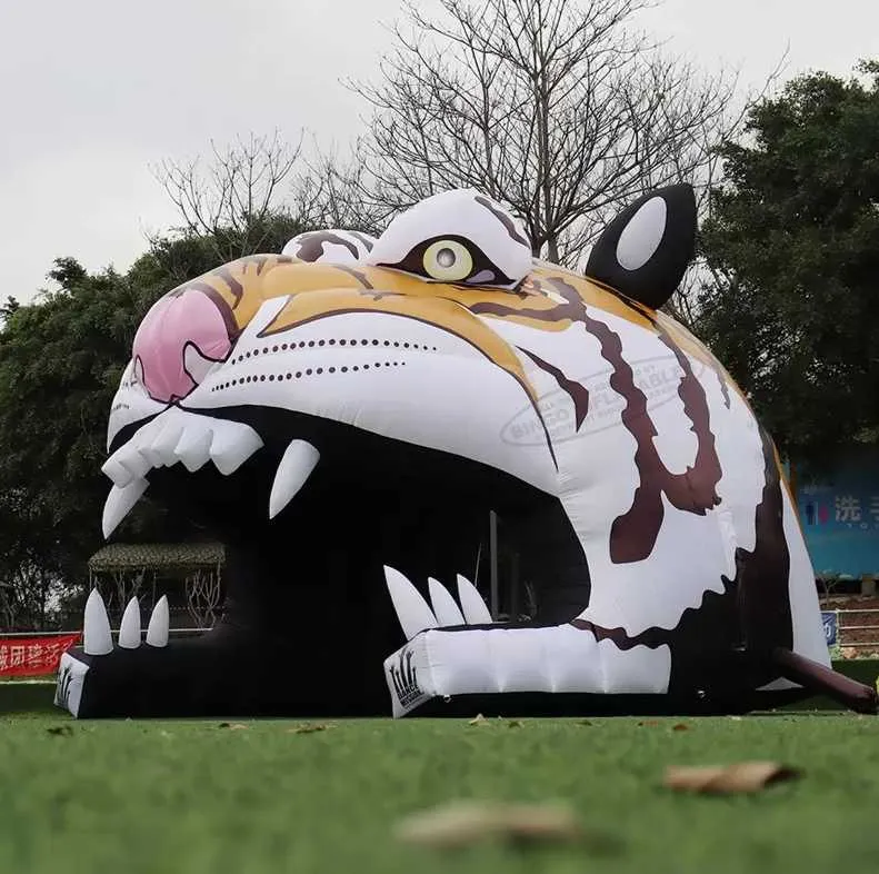 4 × 4.3 × 3.6 Meters Large Inflatable Tiger Tunnel White PVC Plastic ...