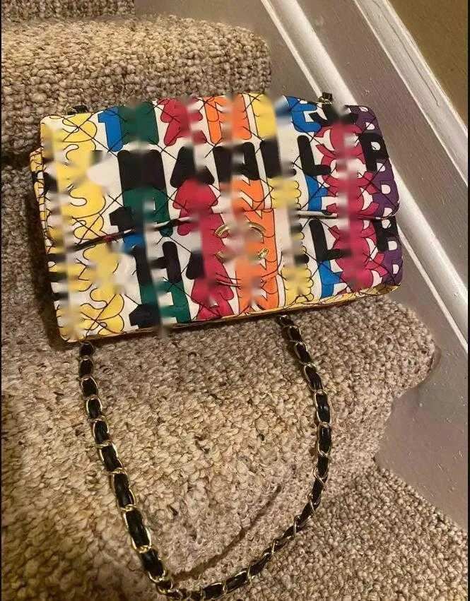 Graffiti Iridescent PVC Brand Design Woman's Letter Quilted Shoulder ...