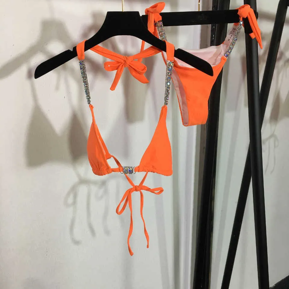 2022 Luxury Rhinestone Bikini Set For Women Push Up Two Piece Orange ...