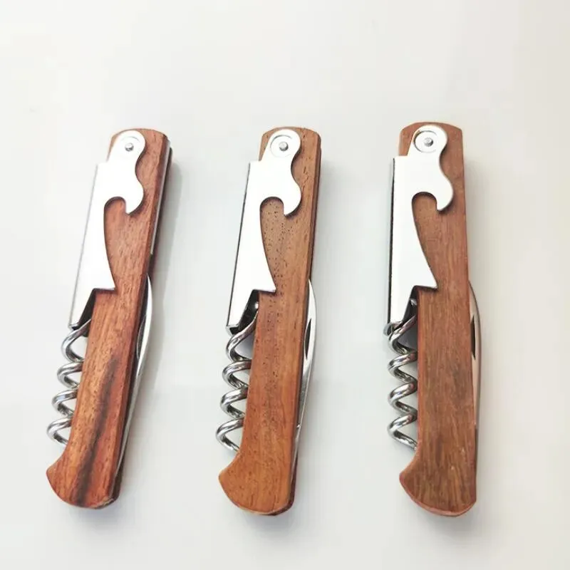 Deluxe Wine Opener: Stainless Steel Corkscrew with Wood Handle - Double ...
