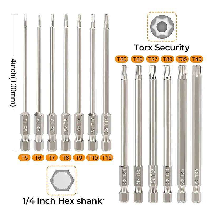 Screwdrivers Torx Bit Set 100mm Tamper Resistant Star Bit Set Magnetic ...