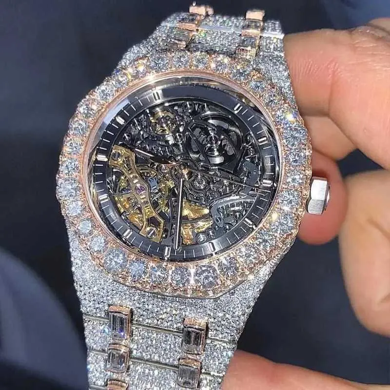 2022 Luxury Skeleton Watch, Moissanite Diamonds, Rose Silver Tone, ETA ...
