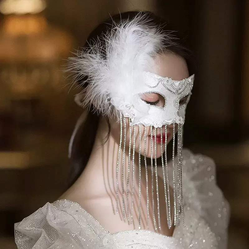 Elegant White Feather Lace Mask - Princess Masquerade Eye Mask with ...