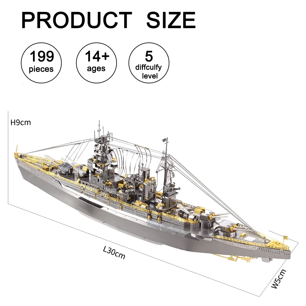 3D Puzzles Metal Battleship Model Kit Intricate Naval Vessel Jigsaw ...