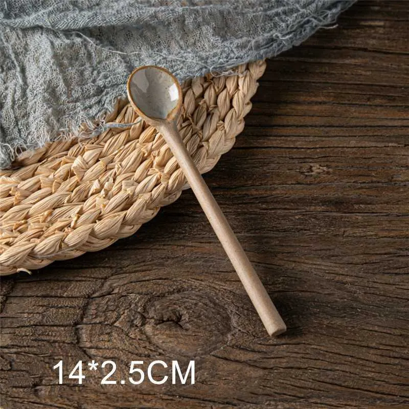 Retro Ceramic Coffee Spoon Set With Long Handle Japanese Style Tea ...