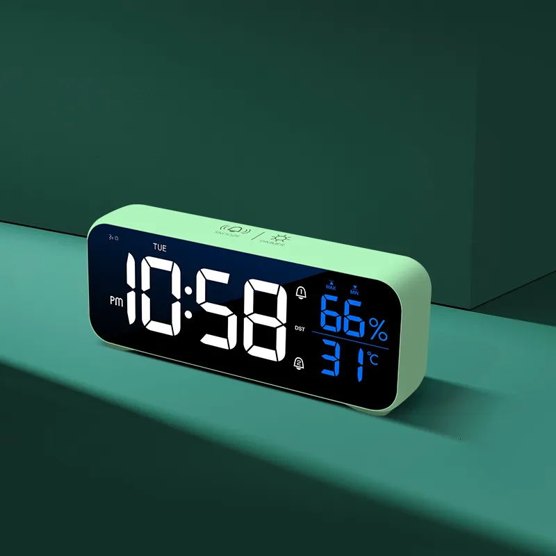 Smart LED digital table clock with Voice Control, Temperature and ...