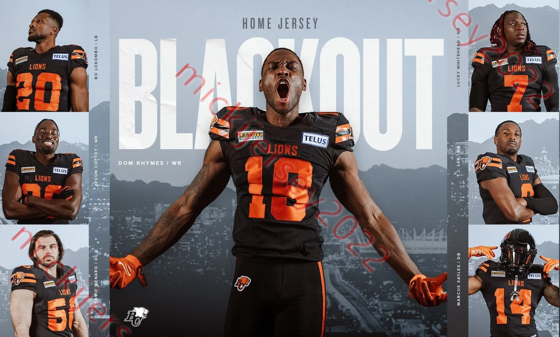 Maxime Rouyer BC Lions Football Jersey Justin McInnis David Mackie Sukh ...