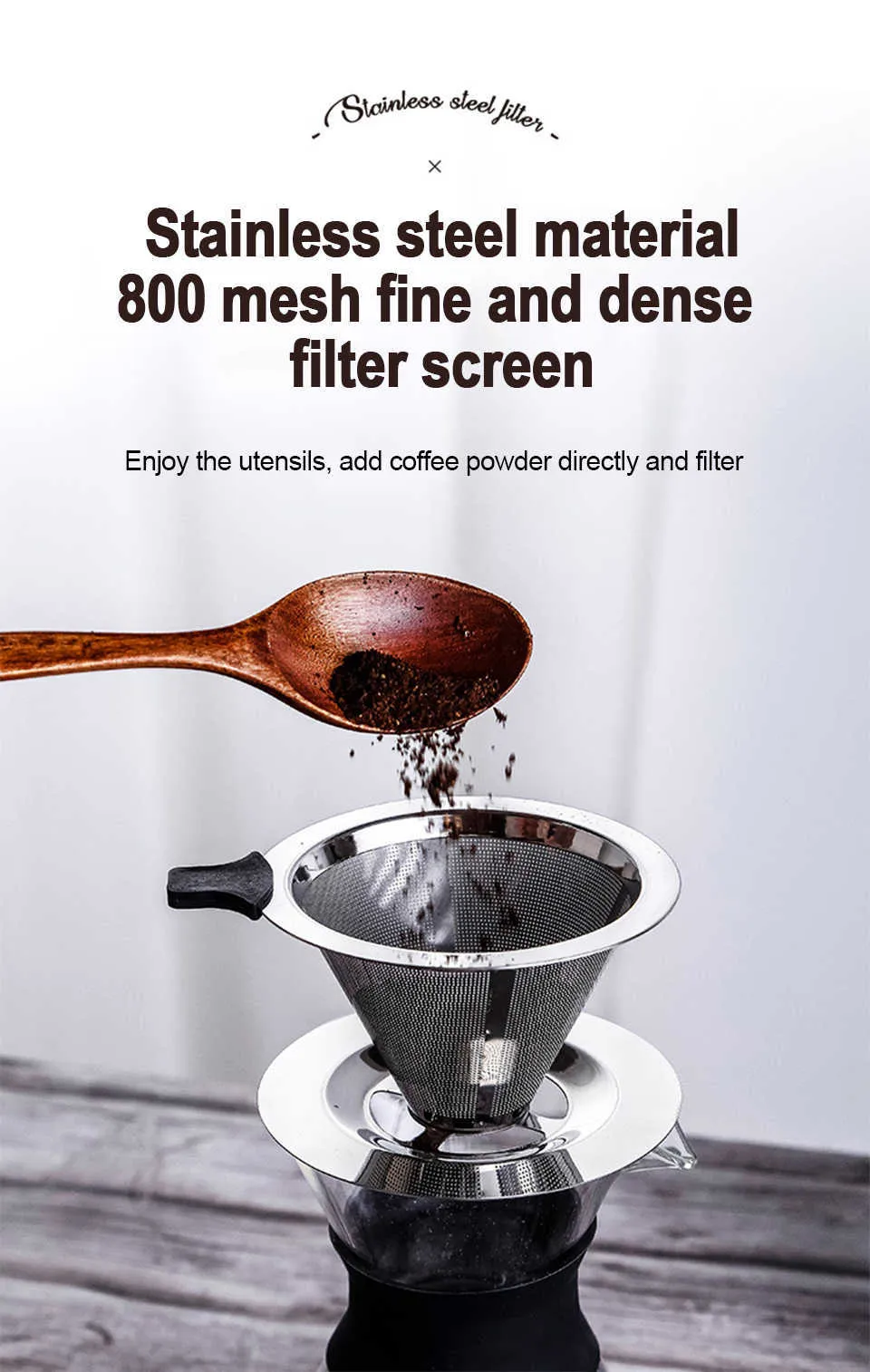 Reusable coffee filter holder double layer 304 stainless steel cone ...