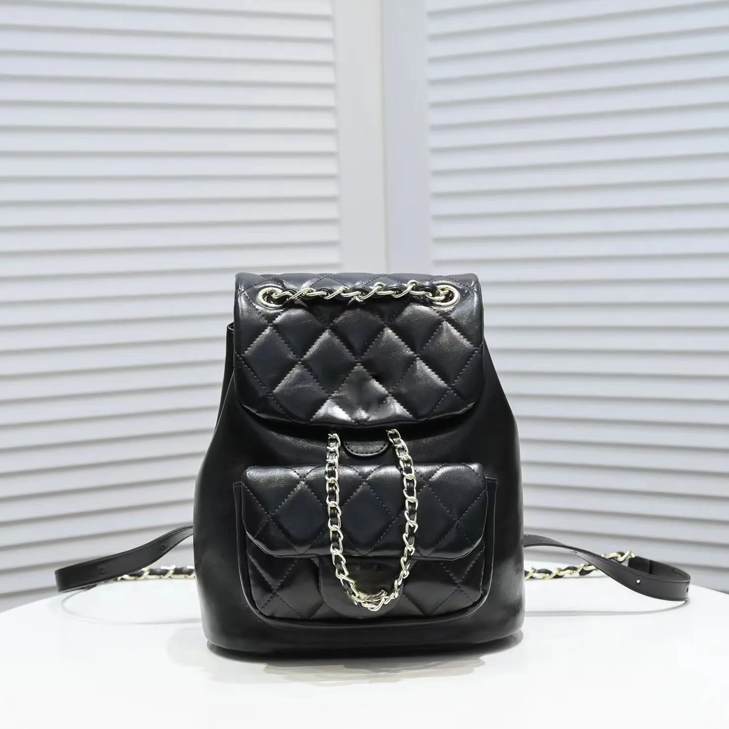 Luxury Designer Lambskin Small Black Backpack For Women Mini Bookbag ...