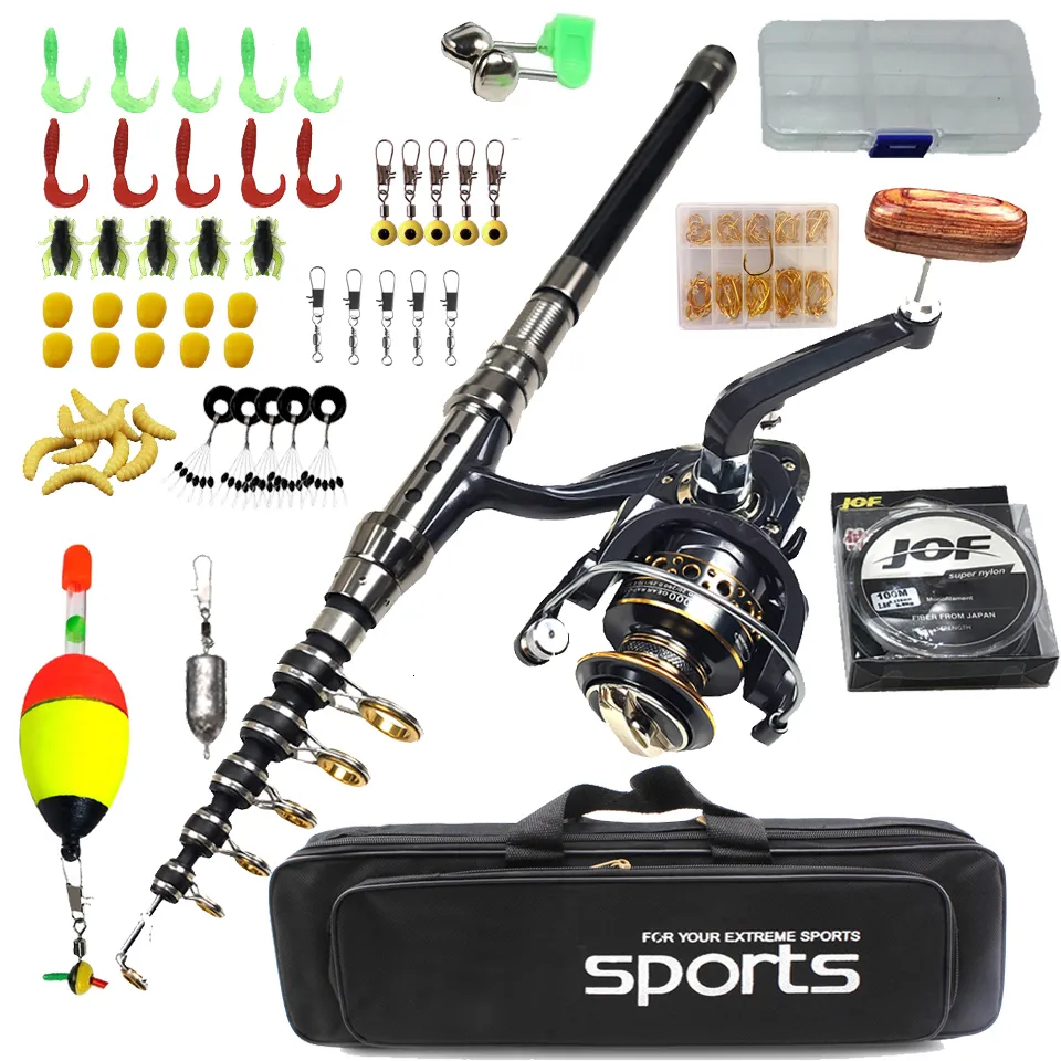 Complete Fishing Rod and Reel Combo Kit - Telescopic Carbon Fiber Pole ...