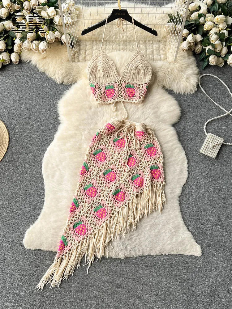 Two Piece Boho Dress Singreiny Knit Bikini Matching Set Summer Women