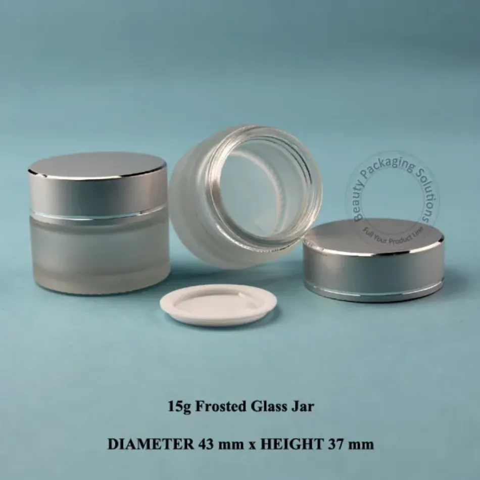 15g 1/2 oz Frosted Glass Cream Jar with Screw Cap Sealing for Cosmetic ...
