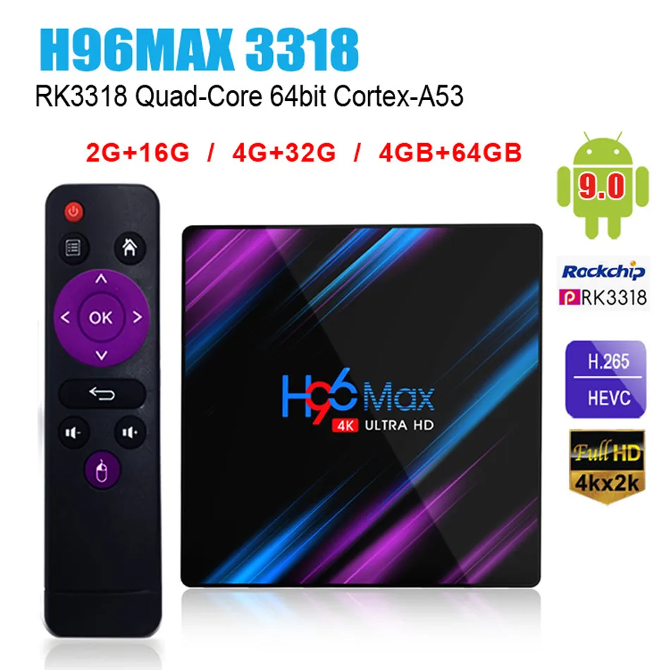 Max H96 RK3318 Smart TV Box, Android 10, 4G 64GB/32GB, 4K Wifi BT Media ...