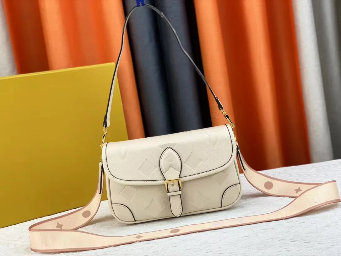 Diane Lady Handbag Full Leather Embossed Flower Shoulder Bag Classic ...