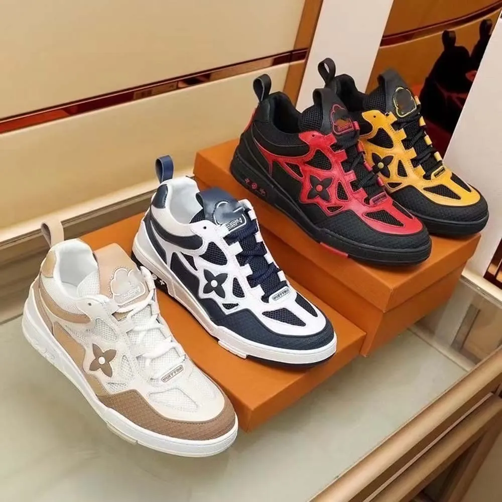 Designer Skate Sneakers: Multicolor Leather Lace-up Platform Trainers ...
