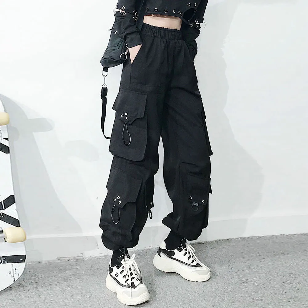 Women's Black Harajuku Streetwear Pants: Casual Punk Harem Capris with ...