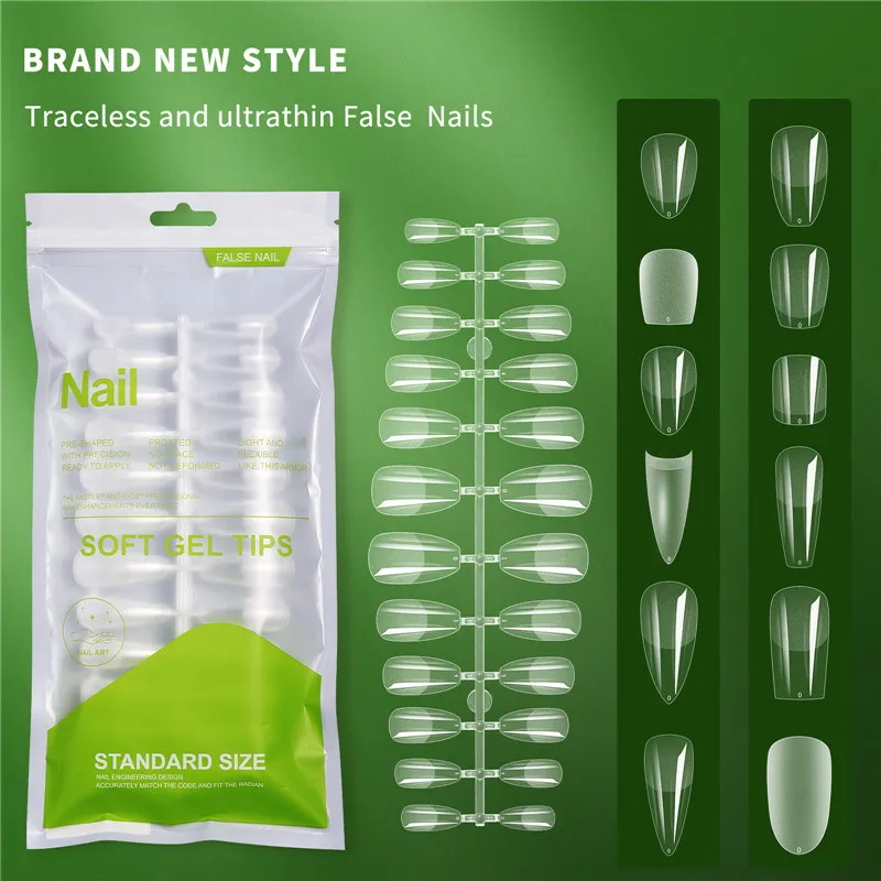 Fake Nails Simple Clear Full Cover False Nail Tips T Shaped Water Drop ...