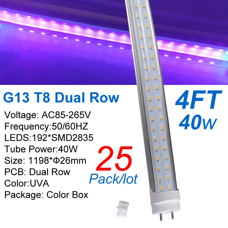 LED UVA Tube T8 G13 Bulb 2FT To 5FT Double End Powered Tube Led Light ...