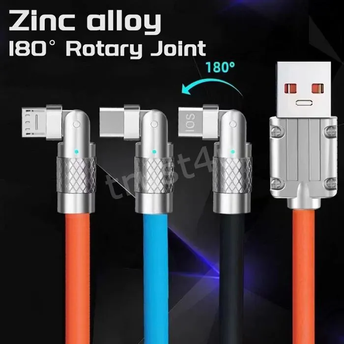 120W 6A Fast Charging Type-C Micro USB Silicone Data Cable with 180 ...
