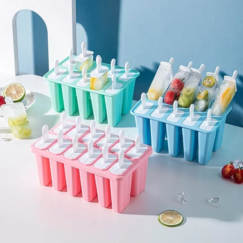 Ice Cream Molds: 10/12 Cell Silicone Frozen Ice Cube Molds, Popsicle ...
