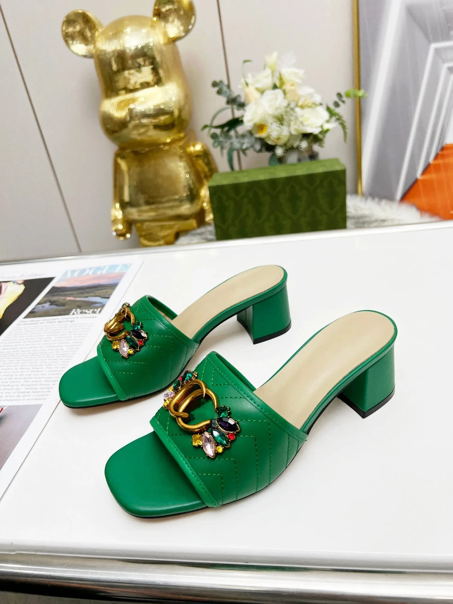 Designer Womens Summer Slippers: Luxury Rhinestone Button Round Head ...