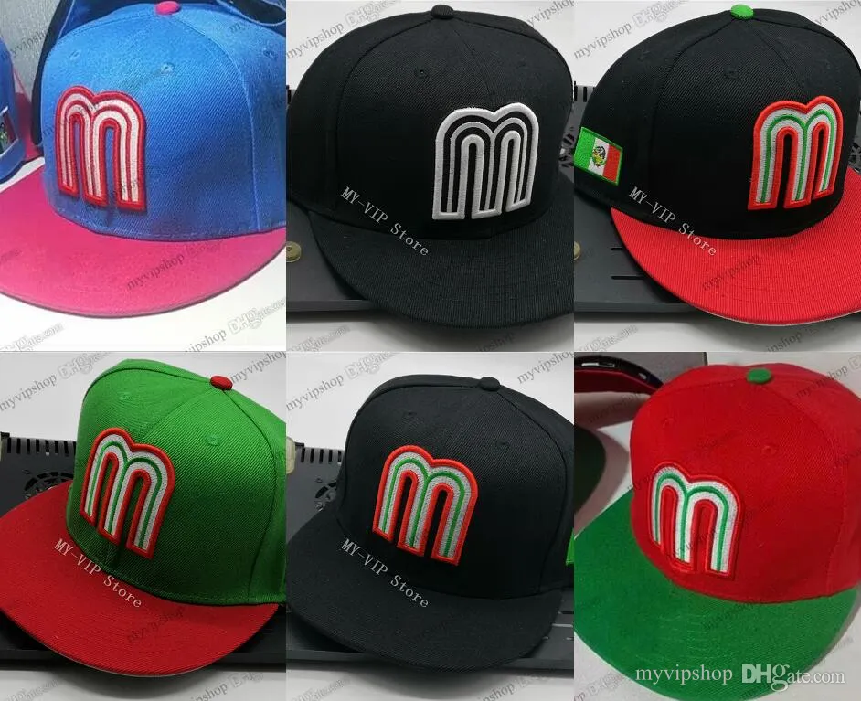 Men's Mexico Fitted Mario Cap Red Top, Green Color, Letter M, Baby Blue ...
