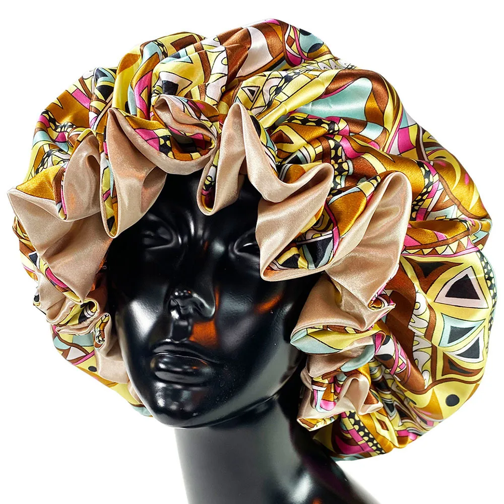 Hijab Satin Bonnet Double Layer Silky Sleep Cap For Women Printed Large ...