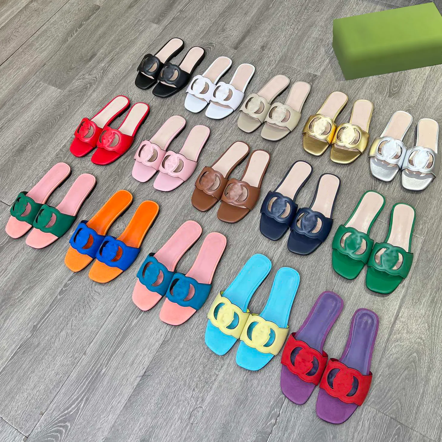 Bulk Designer Suede Cut Out Slides With Hollowed Mid Ladies Low Heel ...