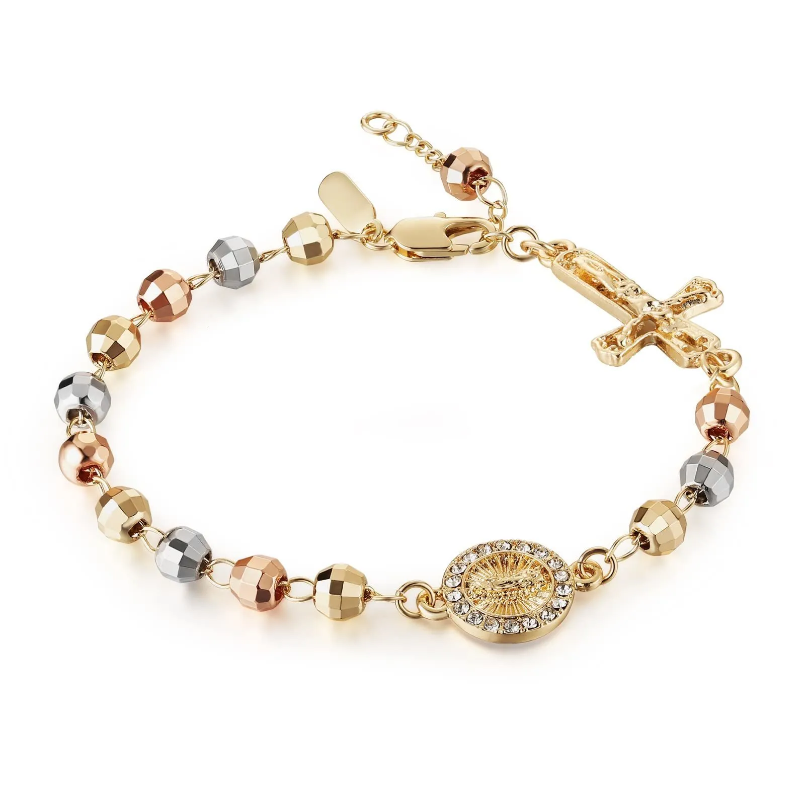 Virgin Mary Rosary Bracelet - Adjustable Guadalupe Cross Bead Chain, 75 ...