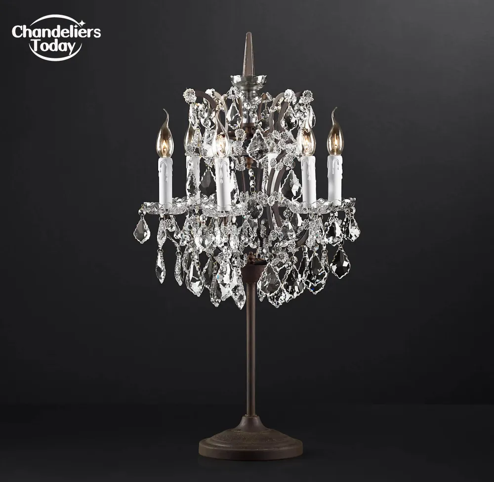 19th C. Rococo Clear Smoke Crystal Table Lamps Modern Retro LED Rustic ...