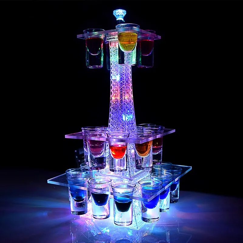 Eiffel Tower Shot Glass Display LED Crystal Cocktail Cup Holder & Wine ...