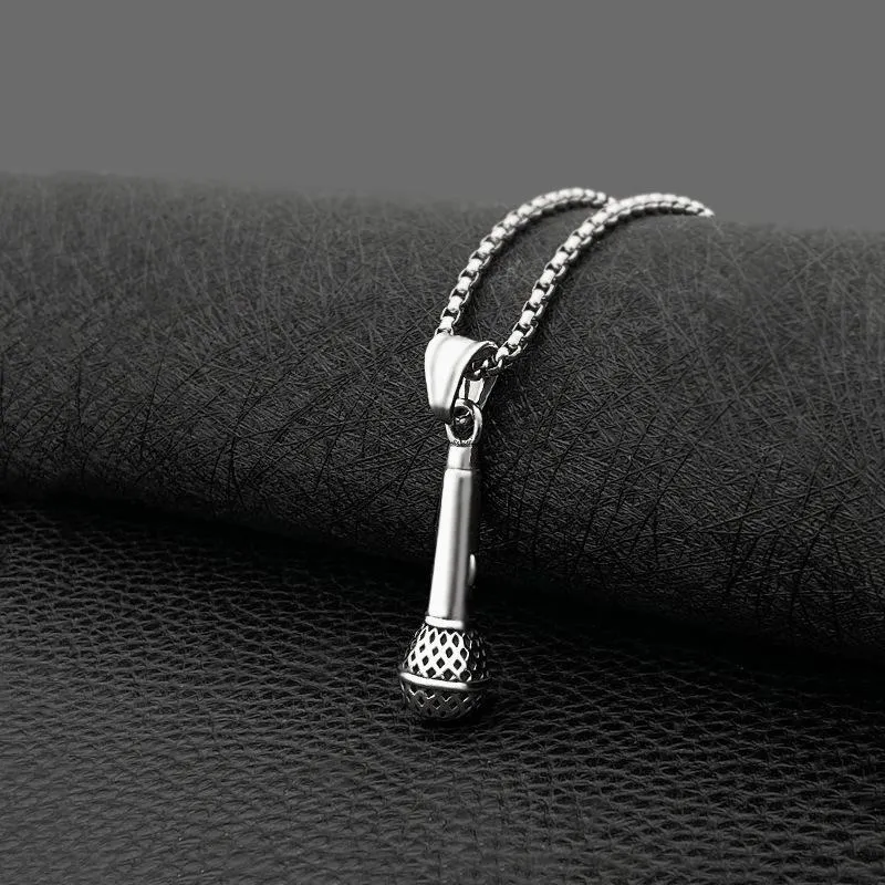 Stainless Steel Microphone Urn Pendant Necklace For Men Hiphop Music ...