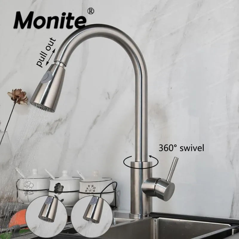 Brushed Nickel Pull Out Kitchen Faucet - Stainless Steel Sink Faucet ...
