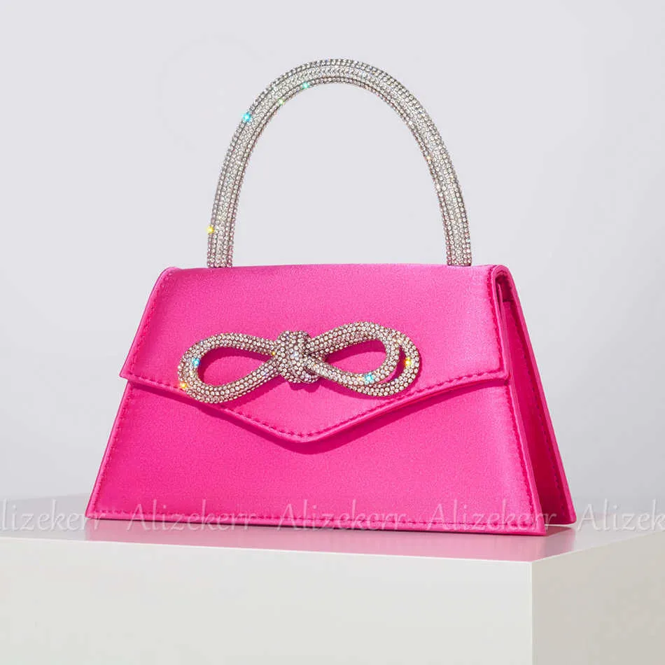 Rhinestone Bow Evening Bag - Elegant Satin Clutch Purse, Crystal Top ...