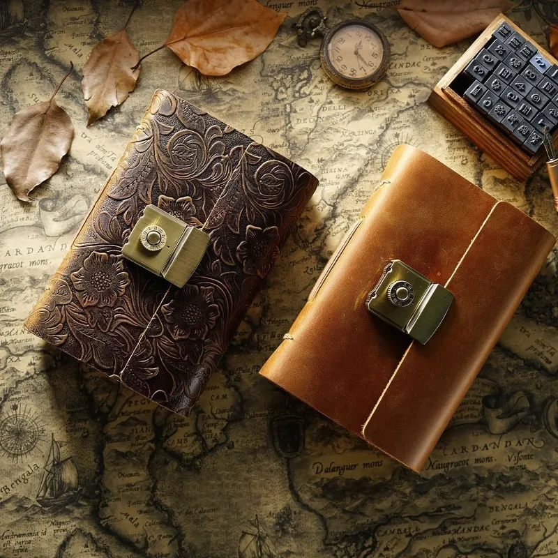 Wholesale Retro Leather Journey Diary Old Notepad With Password Lock ...