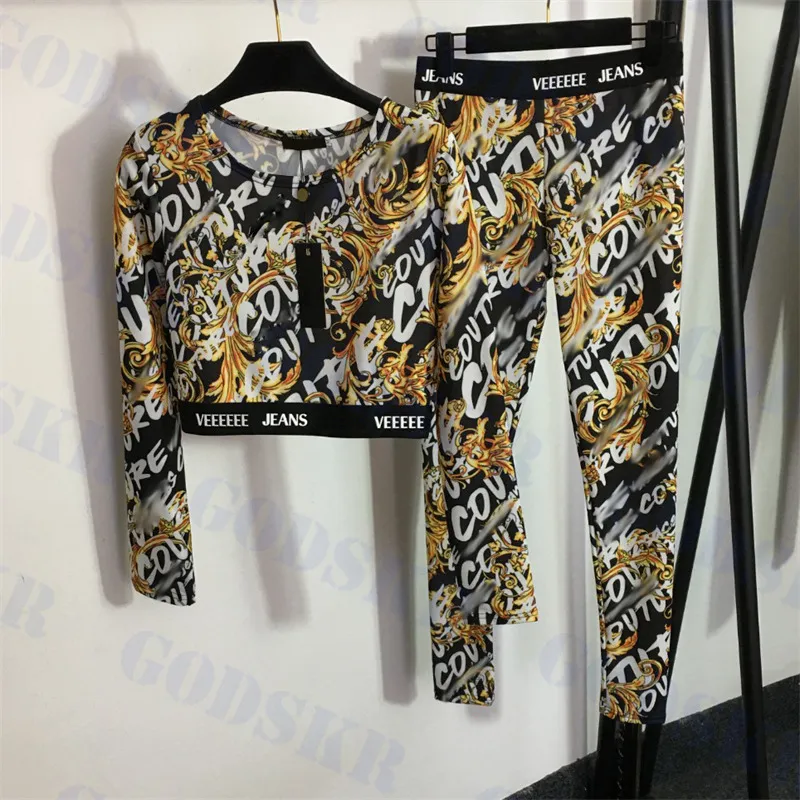 Vintage Pattern Tops Letter Pants Set Designer Long Sleeve T Shirt ...
