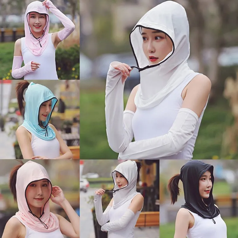 Women's Summer UV Protection Ice Silk balaclava mask with Hooded Collar ...