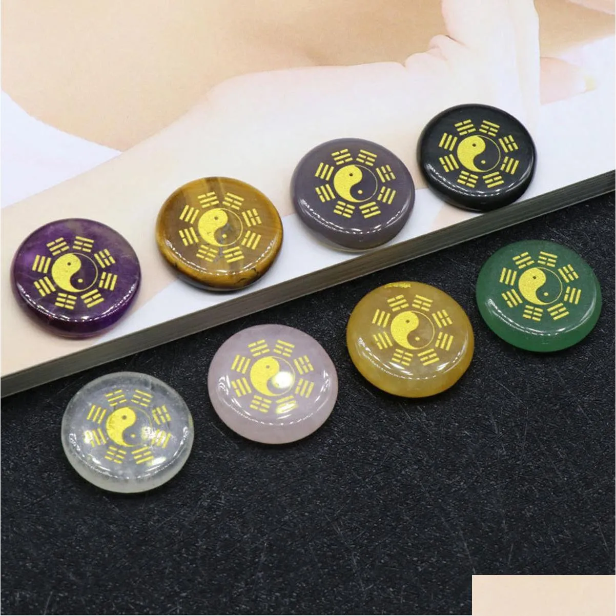 Gold Chakra Scorpio Gemstone Discs With Taiji Semi Precious Stone For ...