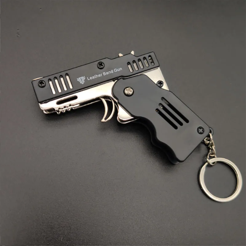 Automatic Toy Gun Mini Folding Rubber Band Launcher Keychain Alloy ...