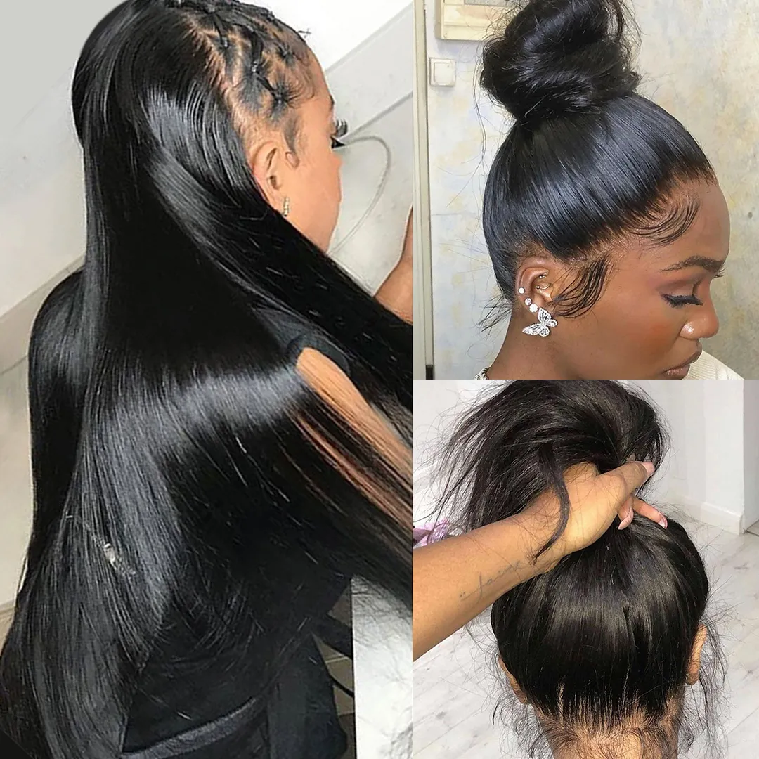 Perruque Brazilian Straight Human Hair Wigs 360 Full Lace Frontal Wig ...