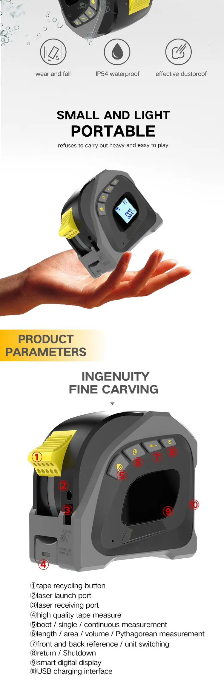 Wholesale Tape Measures 40m Digital Measuring Tape Laser Measure ...