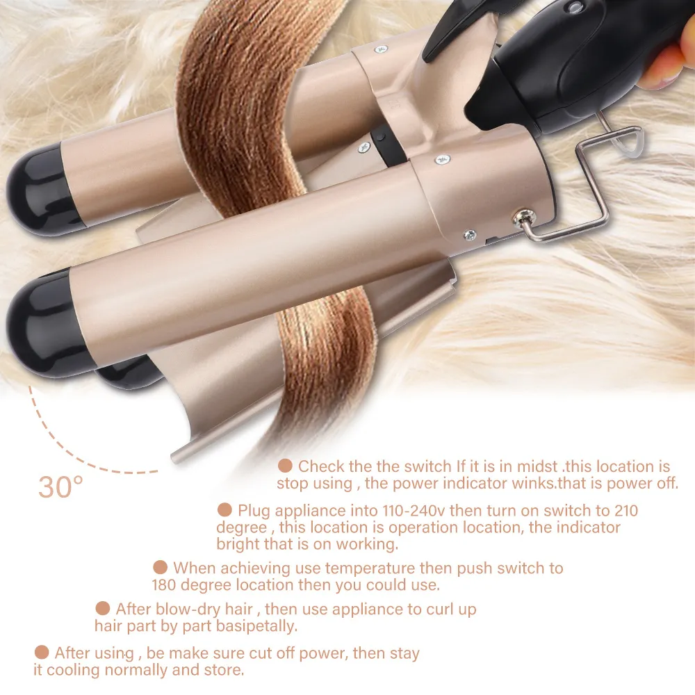 Triple Barrel Curling Iron: Fast Heat-Up Ceramic Waver for Beach Waves ...